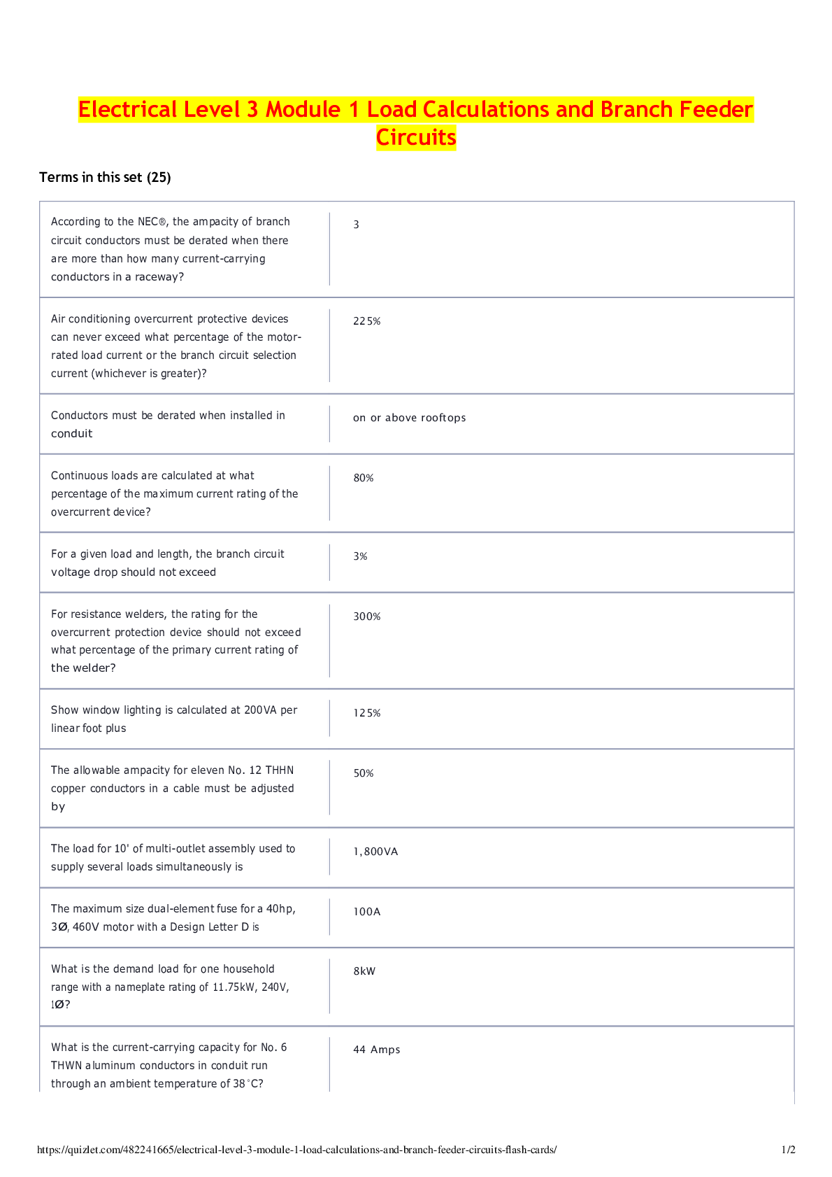 Electrical Level 3 Module 1 Load Calculations and Branch Feeder Circuits Quiz - Scholarfriends